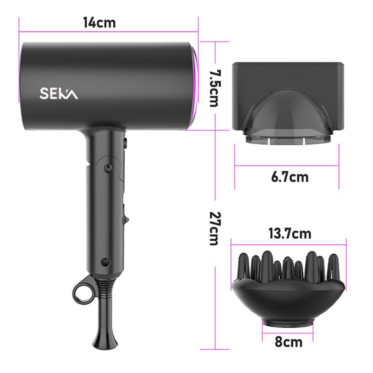 Seka SK2008 2-way hot and cold hair dryer for styling with 3 drying ...
