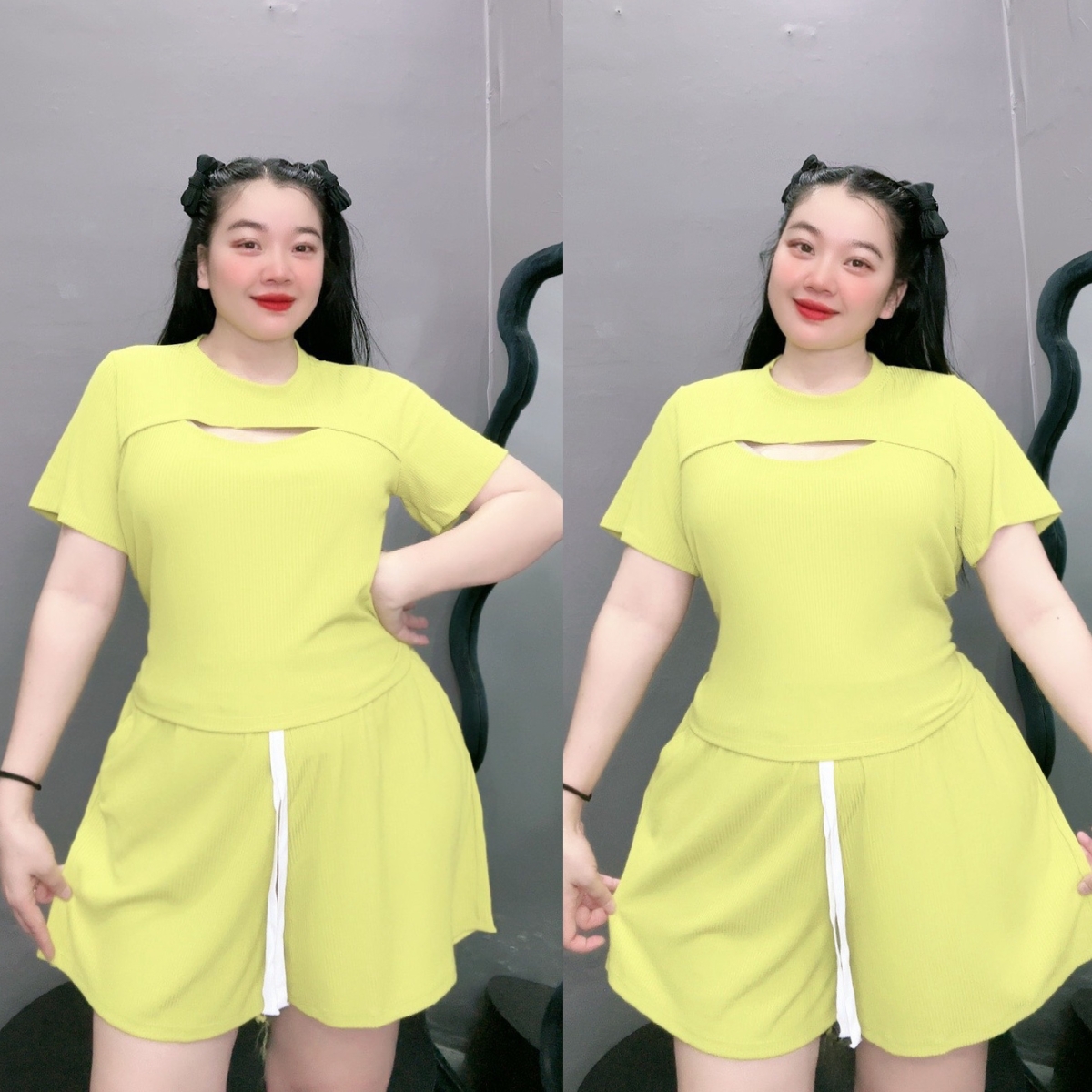 Bigsize Women'S Set Includes A Short Sleeve T-Shirt With Split Chest ...