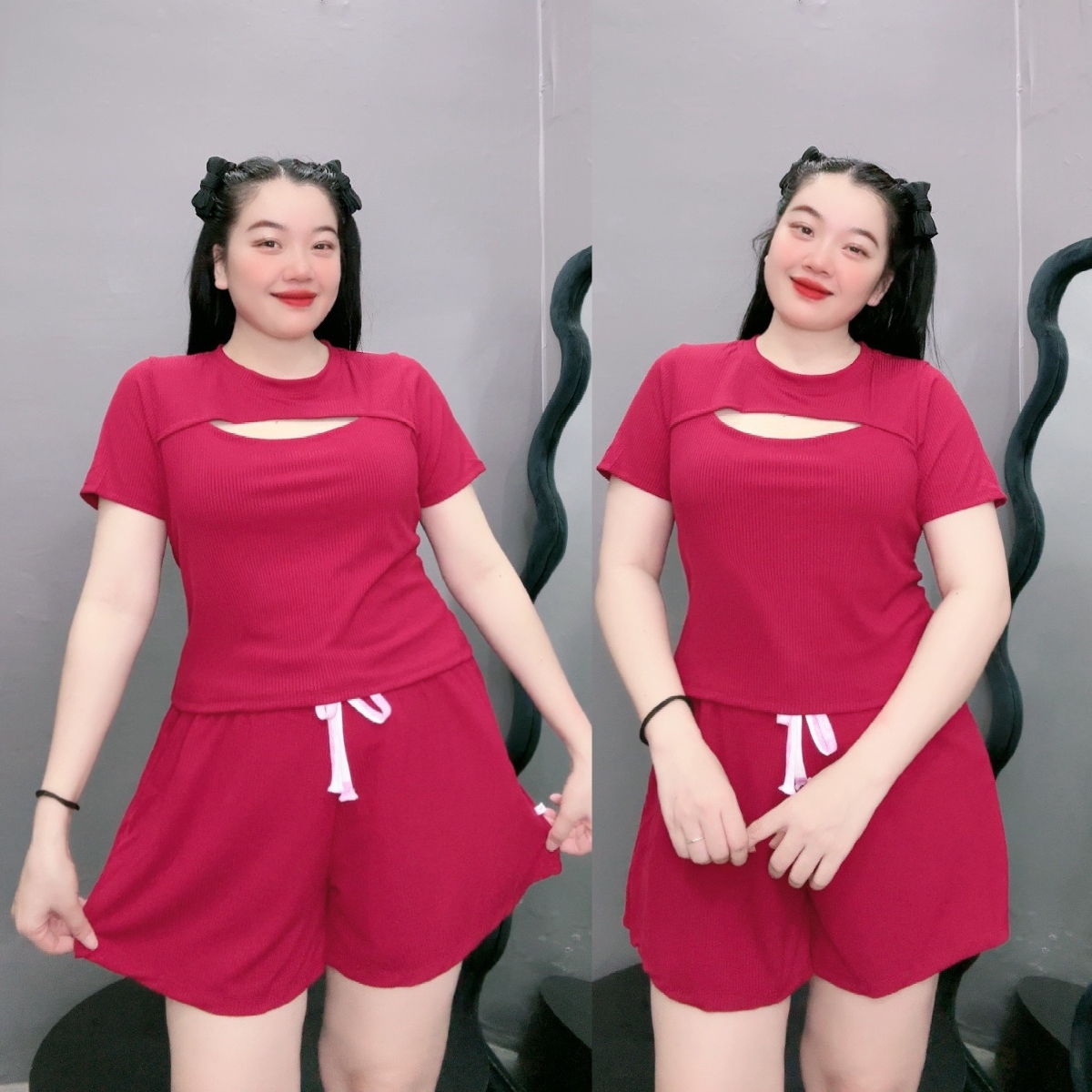 Bigsize Women'S Set Includes A Short Sleeve T-Shirt With Split Chest ...