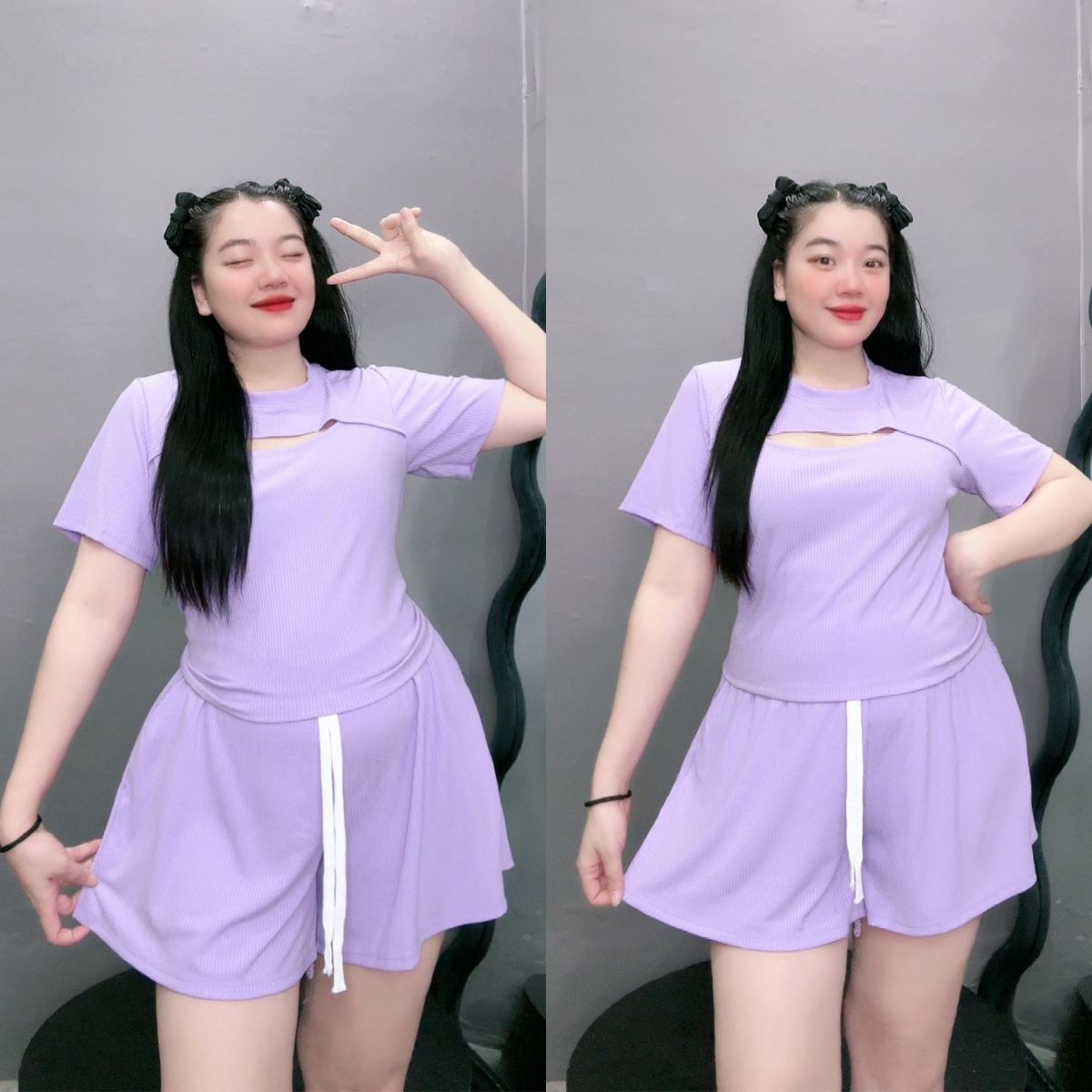 Bigsize Women'S Set Includes A Short Sleeve T-Shirt With Split Chest ...