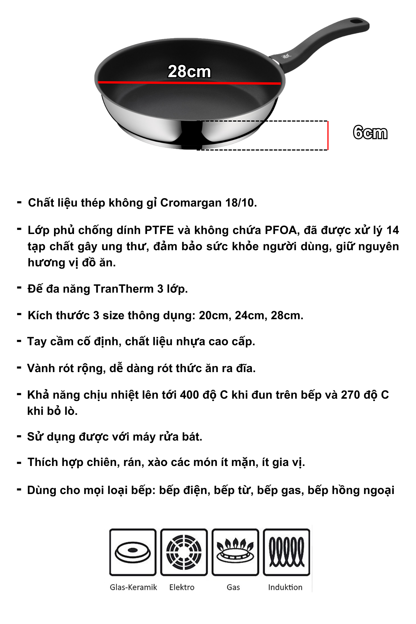 Wmf DEVIL Premium Non-Stick Pan Size 20/24/28 CM, 3-Layer Magnetic ...
