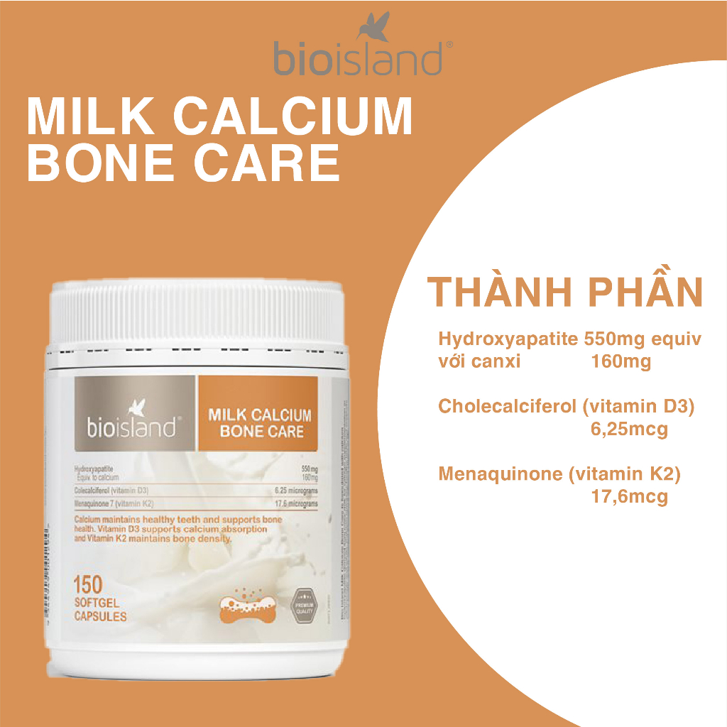 Bioisland Milk Calcium Bone Care organic calcium supplement vitamin D3 ...