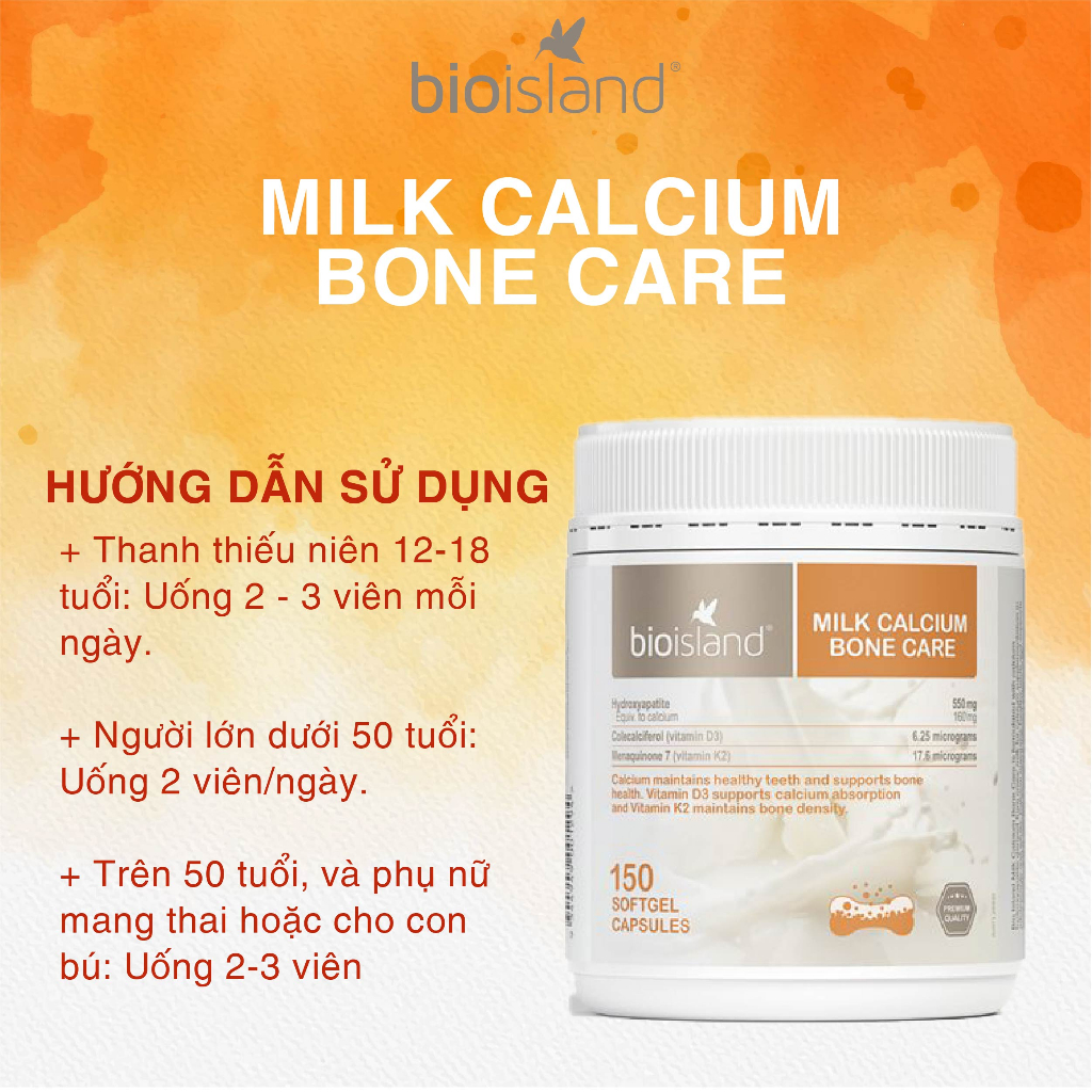 Bioisland Milk Calcium Bone Care organic calcium supplement vitamin D3 ...