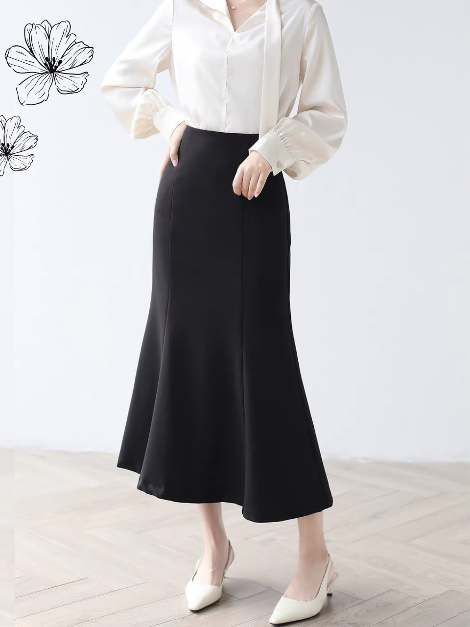 Double fish skirt 75cm long, office skirt made of beautiful thick ...