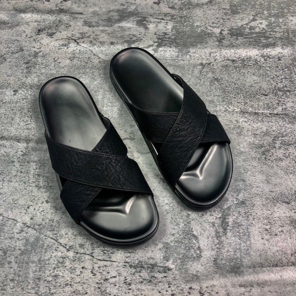 [1 SIZE UP] Men's Cross-Strap Leather Sandals with Tight and Durable ...