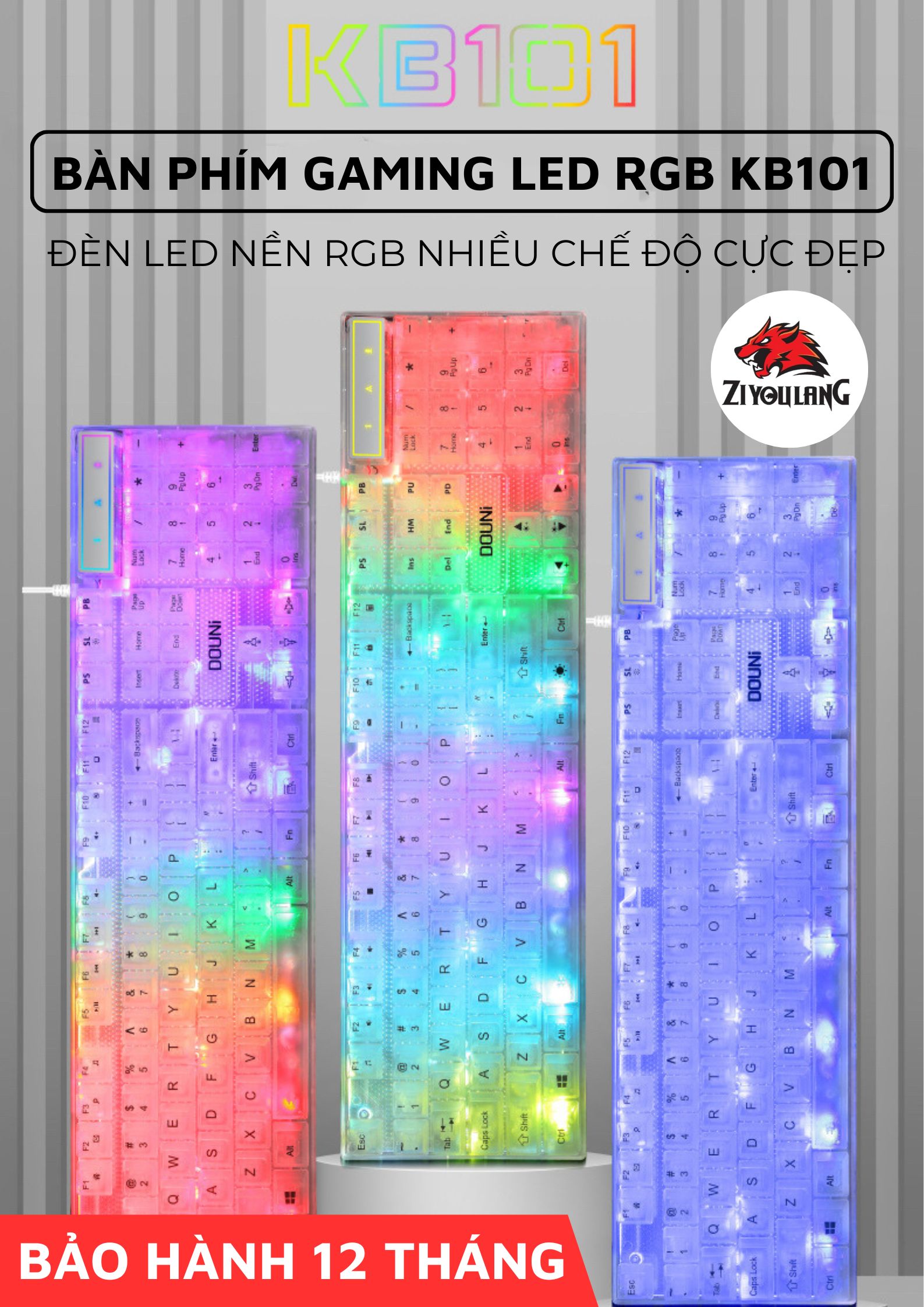 Ziyoulang KB101 DOUNI Computer Gaming Keyboard RGB LED Smooth Typing ...