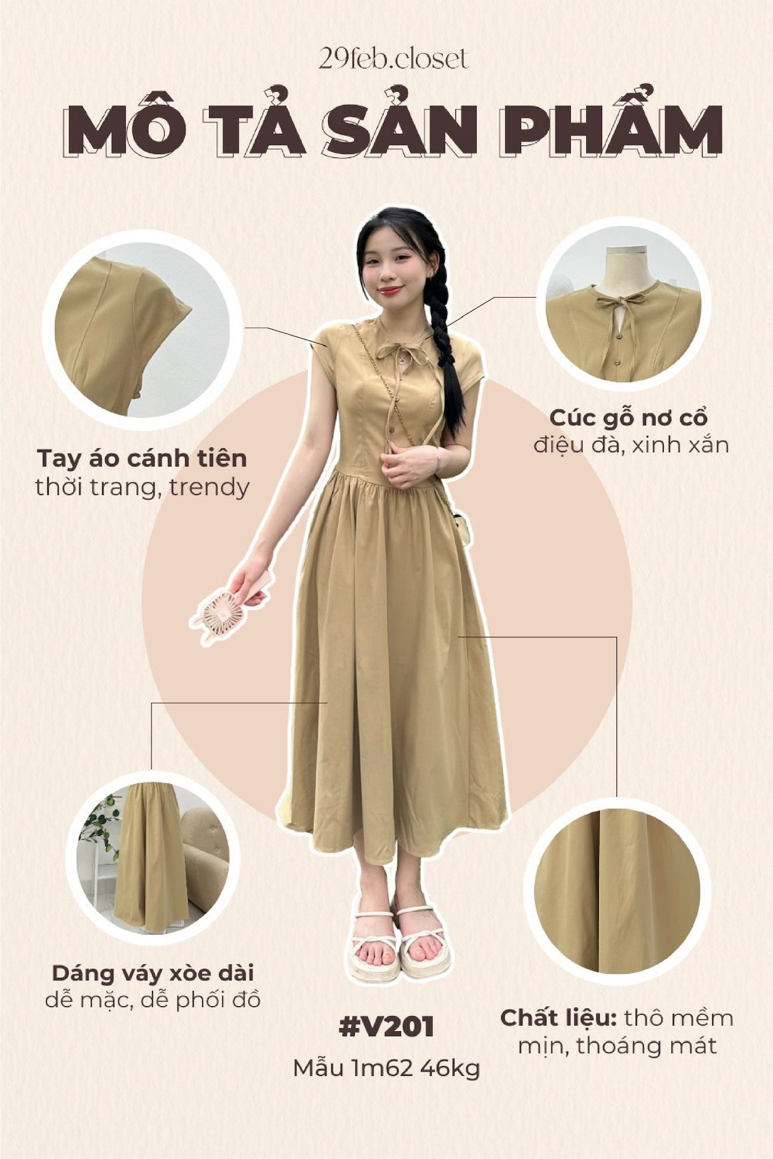 Women's Round Neck Wooden Button Bow Collar Dress, Fairy Tail Long ...