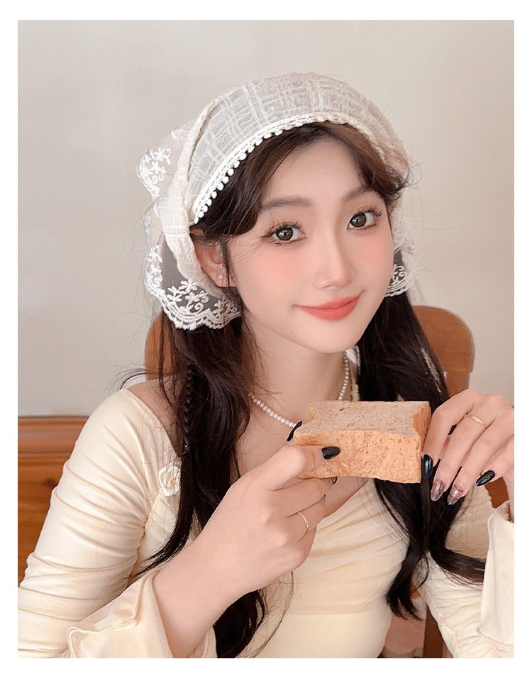 French Lace Triangular Turban for Women Sweet Cute Headscarf Muse Style ...