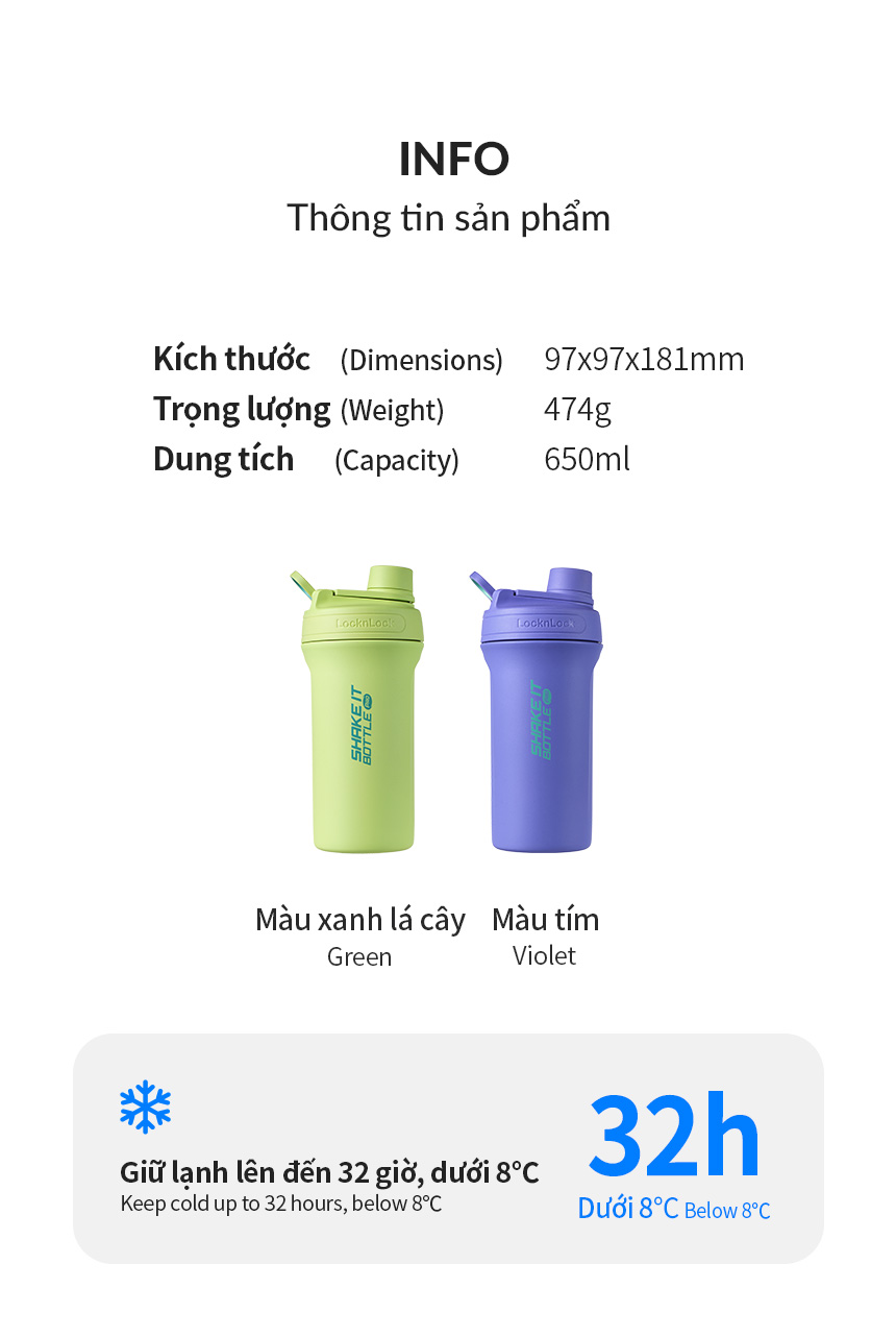 LocknLock Shake It Bottle Pro 650ml stainless steel thermos with volume ...