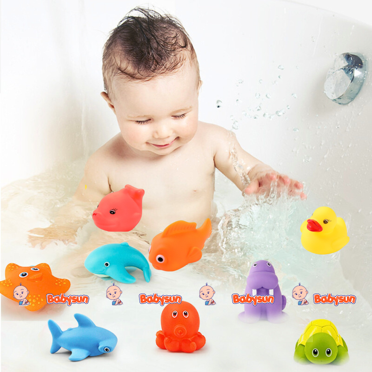 Bag of 12 squeaking animals in the bathtub - Bathroom toys with ...