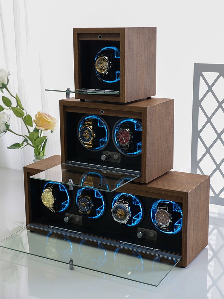 [BH 24t] 2-Compartment Mechanical Clock Rotating Box - 4 Wooden Case ...
