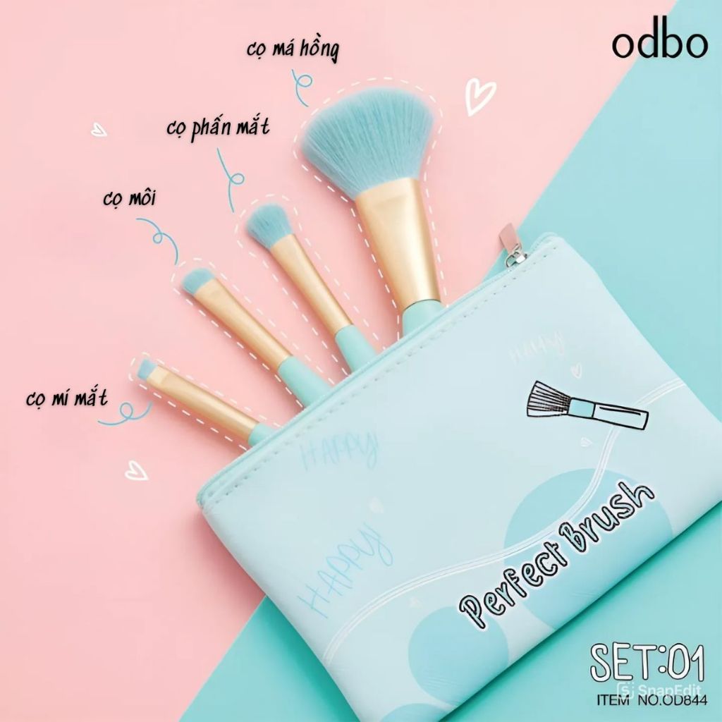 [Domestic Thailand] Odbo OD844 Perfect Brush Set of 4 for Blush, Eyeshadow, Lips and Eyelid Soft ...