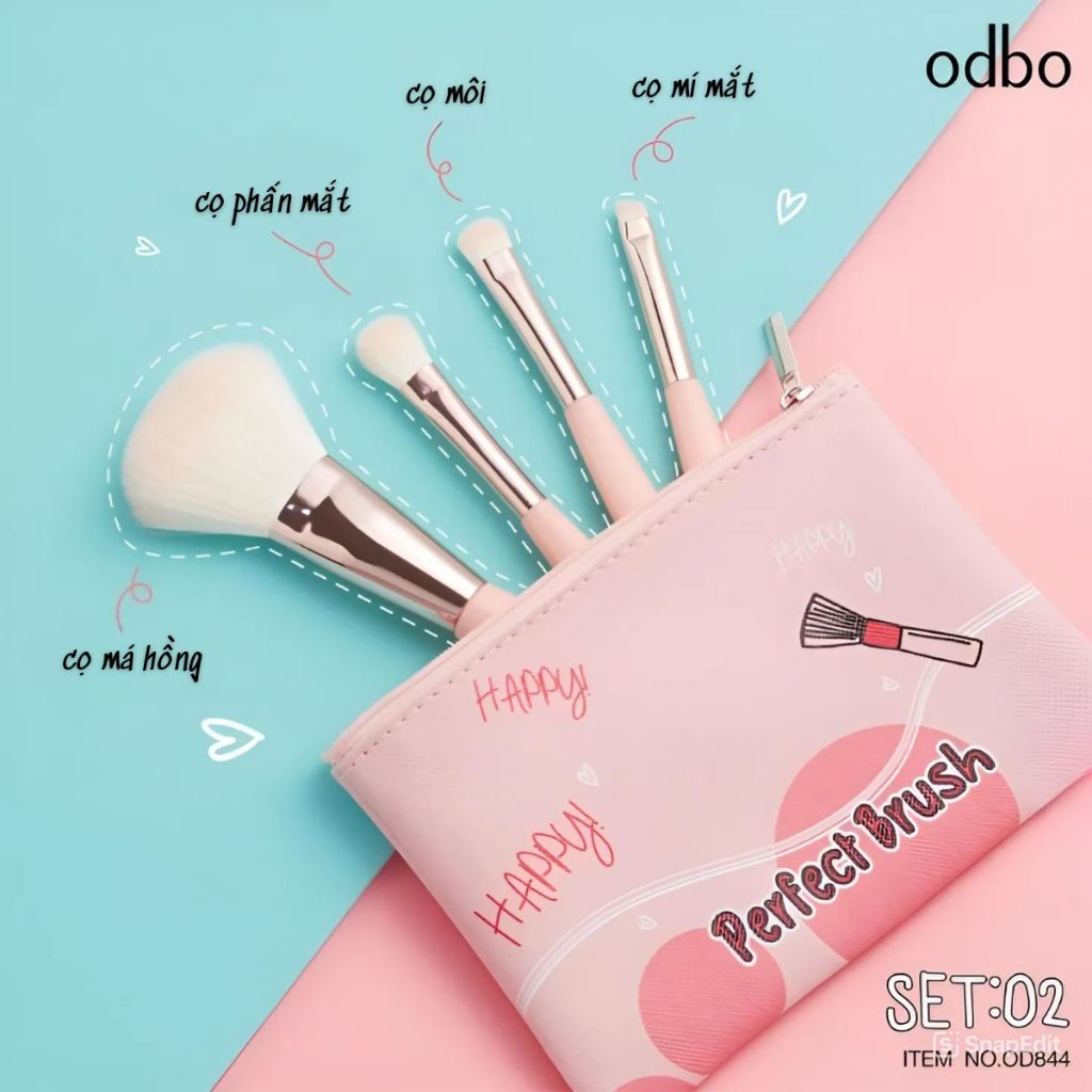 [Domestic Thailand] Odbo OD844 Perfect Brush Set of 4 for Blush, Eyeshadow, Lips and Eyelid Soft ...