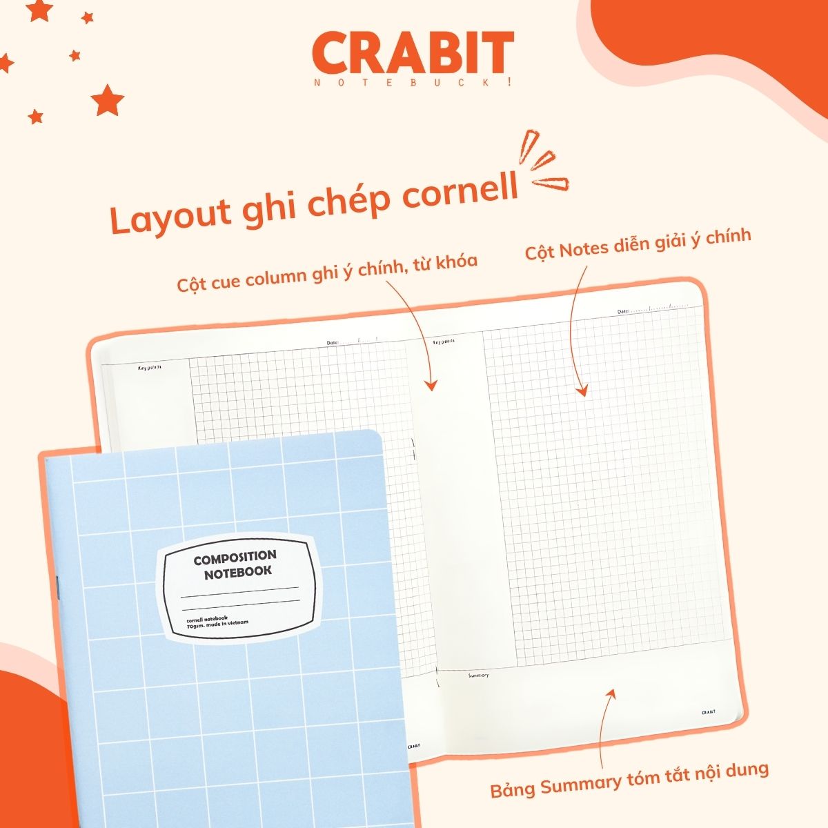 Cornell Grid Notebook 120 pages Crabit Composition Collection Smart ...