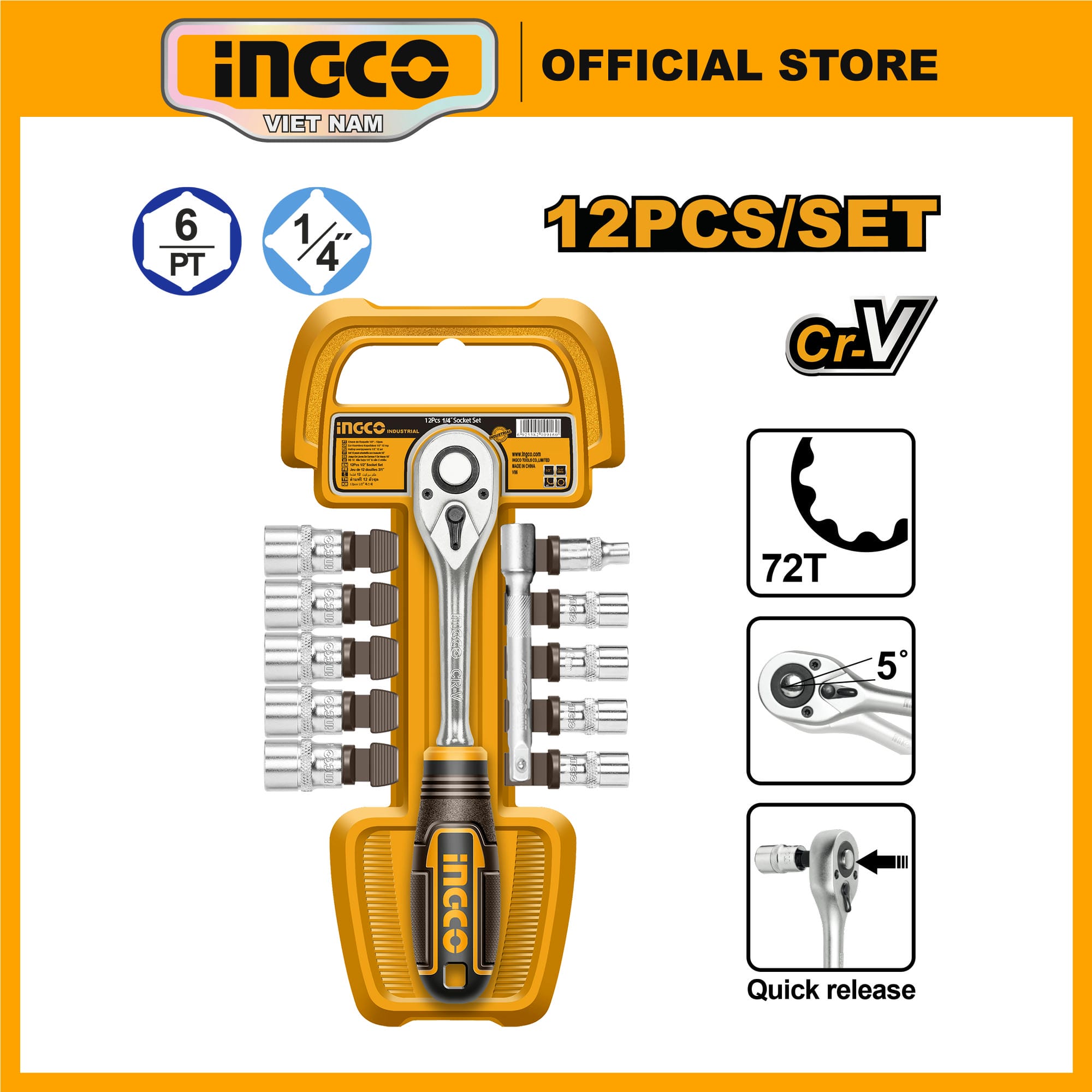 Ingco Set of 12 1/4 socket and wrench" HKTS14122 | 1/2" HKTS12122 ...
