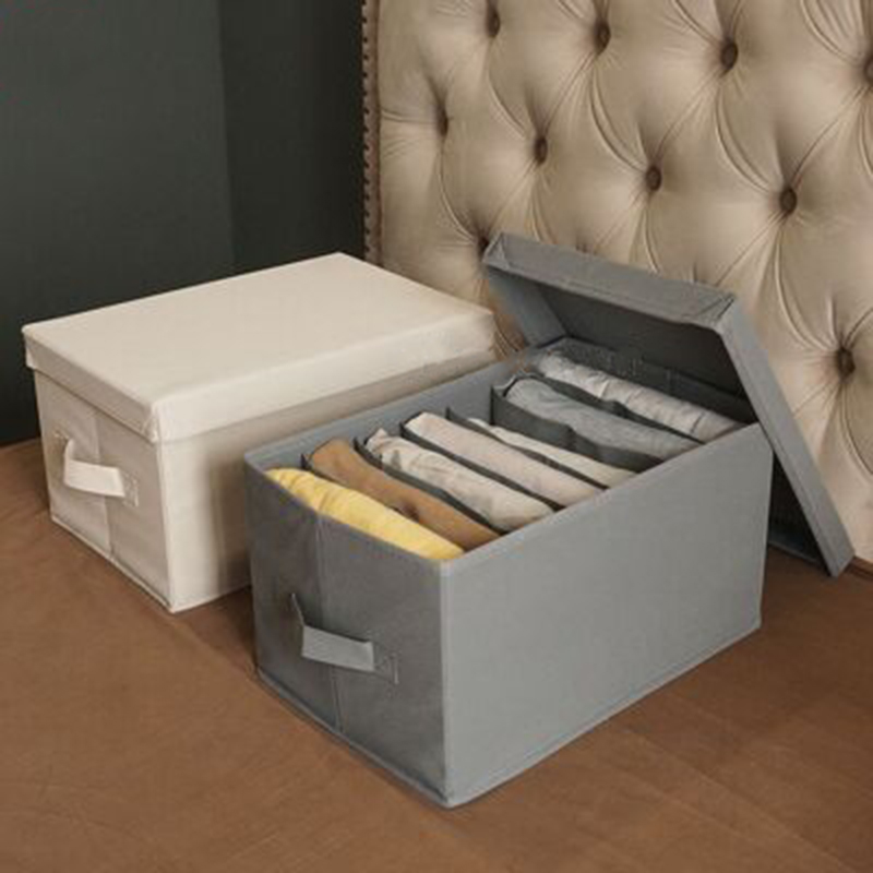 Fabric bag box divided into compartments for clothes, fabric tray with ...
