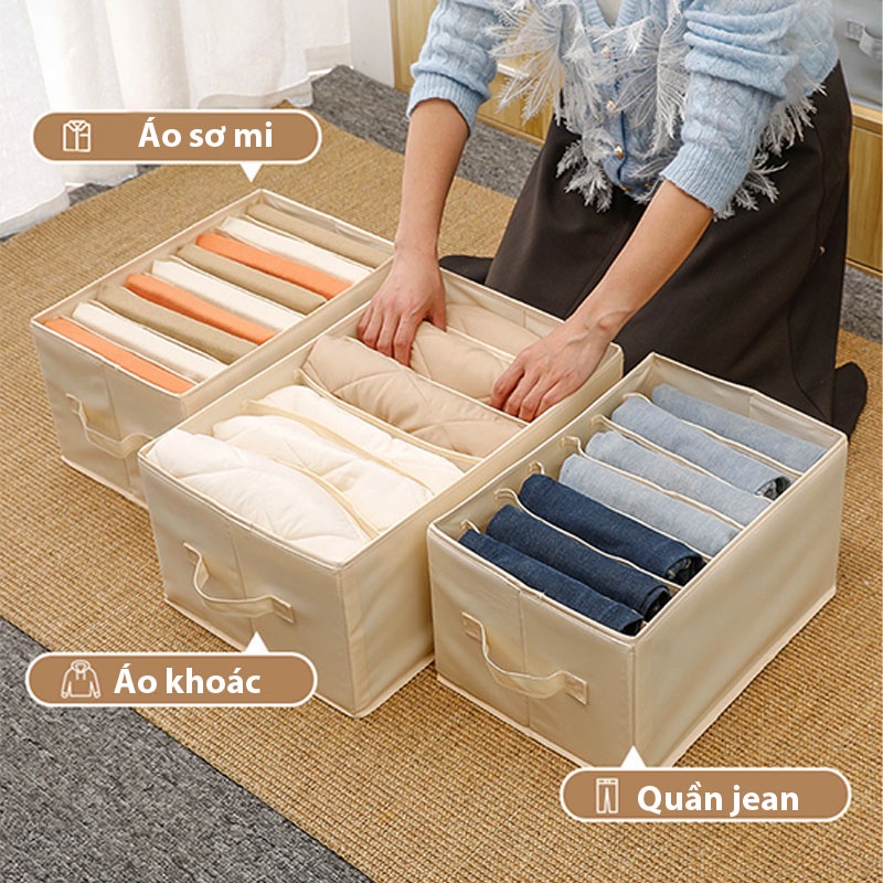 Fabric bag box divided into compartments for clothes, fabric tray with ...