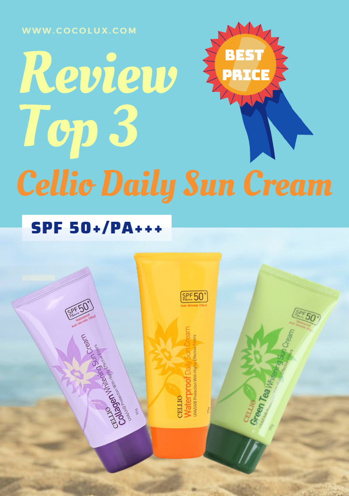 Korean Cellio Sunscreen SPF 50 PA+++ Green Tea, Collagen, Waterproof ...