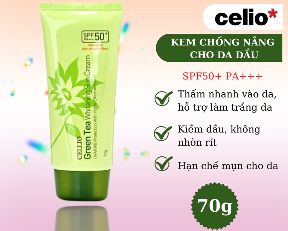 Korean Cellio Sunscreen SPF 50 PA+++ Green Tea, Collagen, Waterproof ...