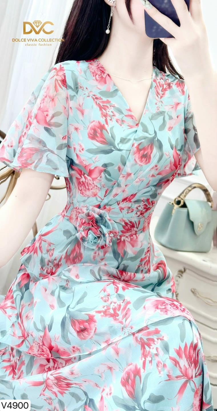 V4900 Luxury long spread flower dress [Dolce Viva Colection (DVC)] Rose ...