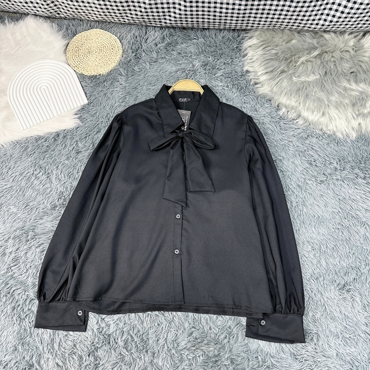Big Size Women's Somi Long Sleeve Office Shirt with Bow Tie in Soft and ...