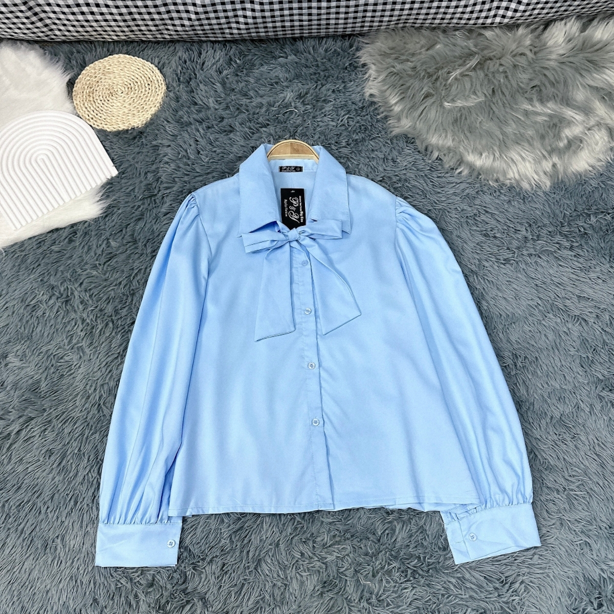 Big Size Women's Somi Long Sleeve Office Shirt with Bow Tie in Soft and ...