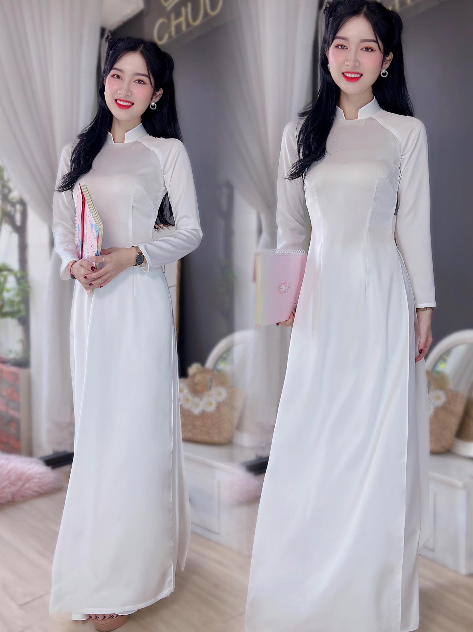 White ao dai, white student ao dai without pants CHUU AD8036 | Shopee ...