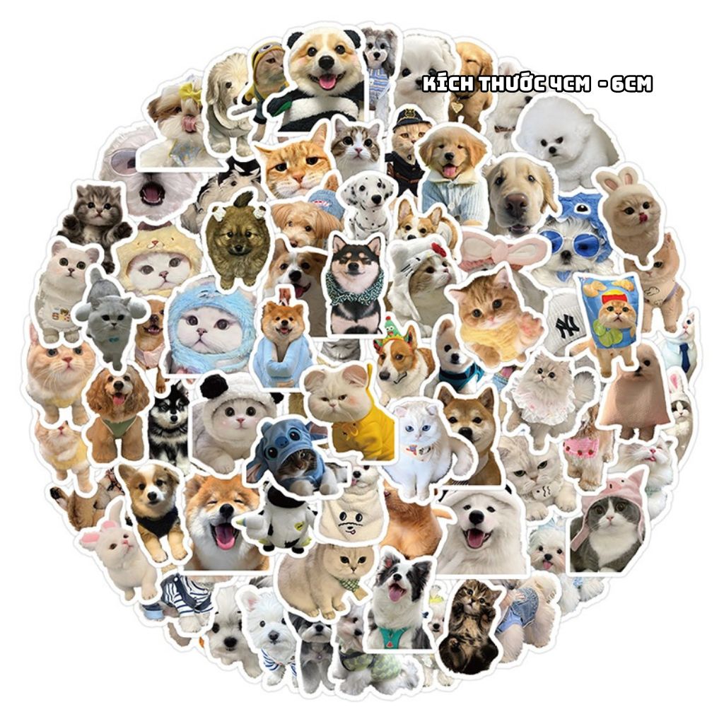 Set of 200 cute dog and cat meme stickers, dog and cat stickers, pre ...