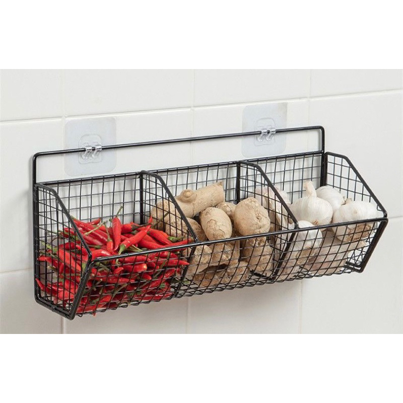 3-compartment iron mesh shelf for storing onions and garlic, multi ...