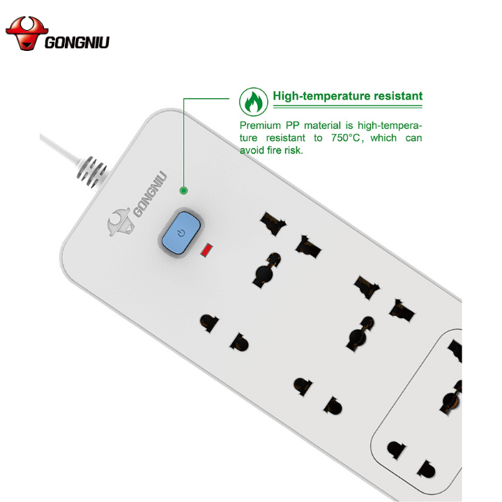 Gongniu N1330 power outlet - 6 multi-purpose sockets, 1 switch, 2500W, no loose plug, anti-fire ...