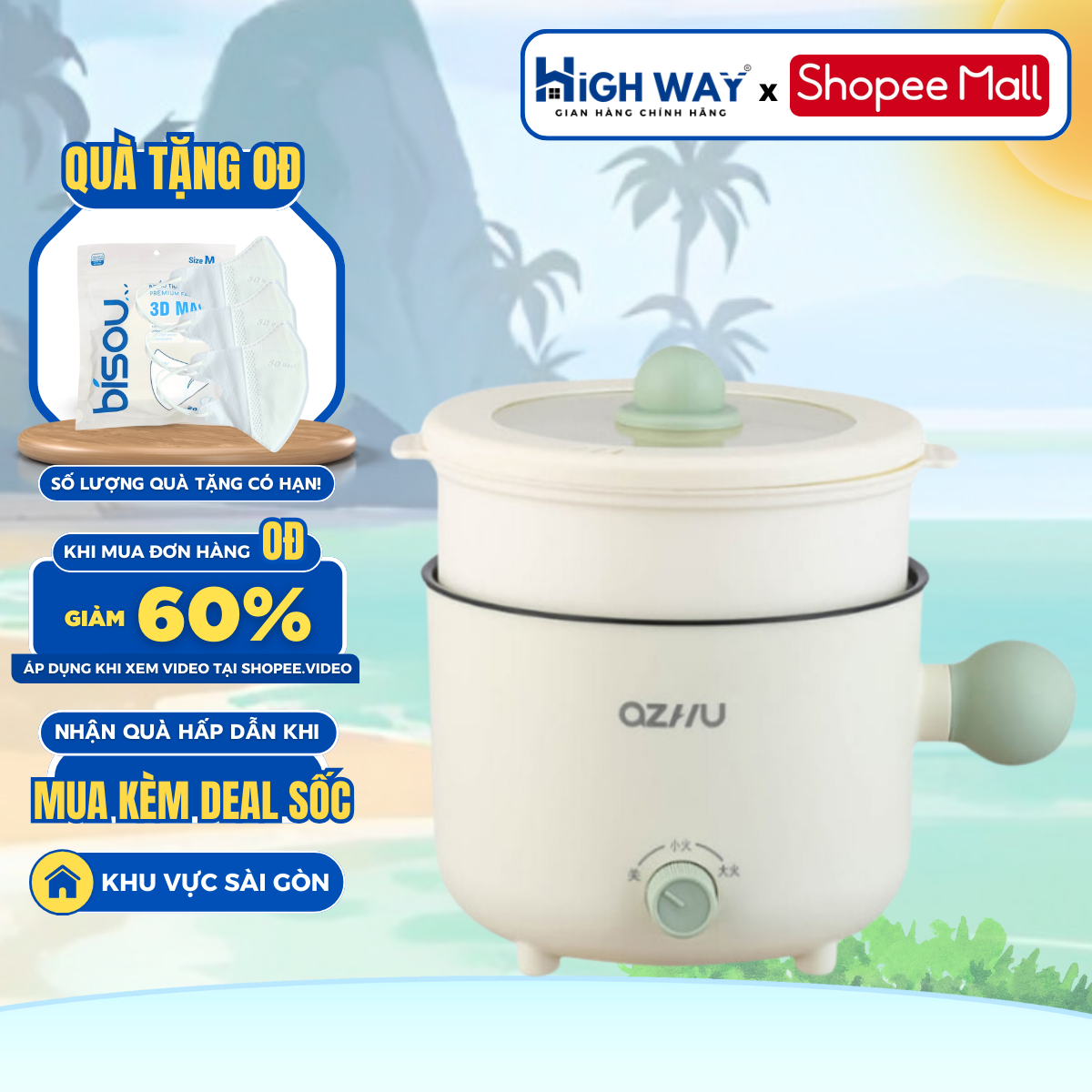 Highway Mini Electric Hot Pot 2-layer Noodle Cooker 600W Capacity Non ...