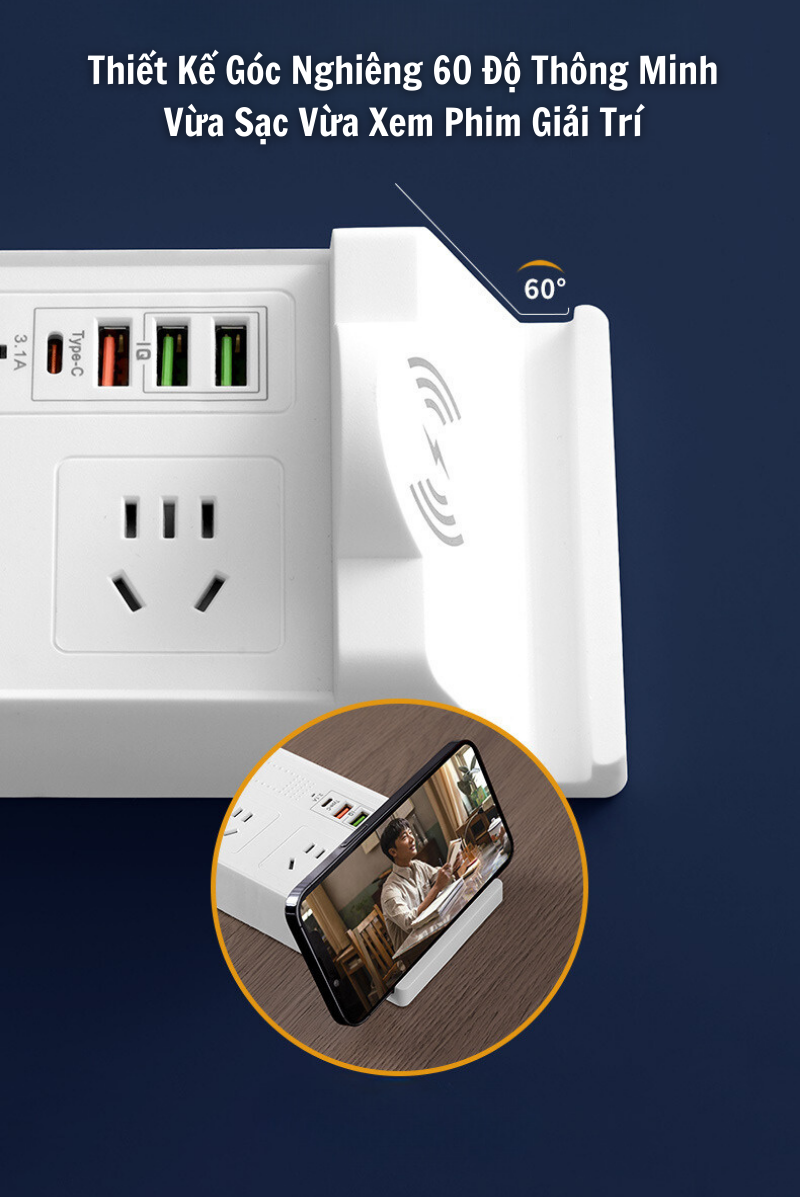 Smart Multifunctional Power Outlet Wireless Charging 3 USB Ports Fast ...