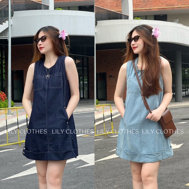 Lily.clothes- (Available) A-line straight jean skirt with chest pocket ...