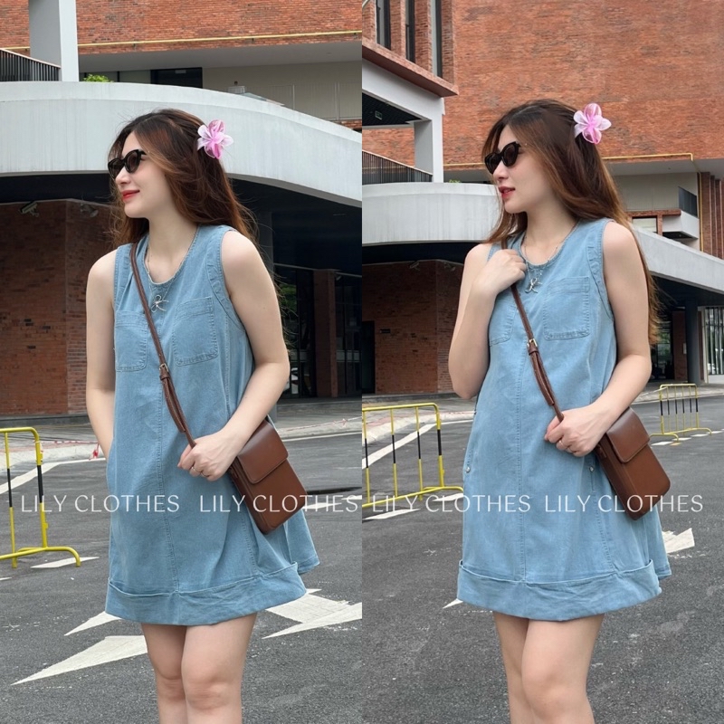 Lily.clothes- (Available) A-line straight jean skirt with chest pocket ...