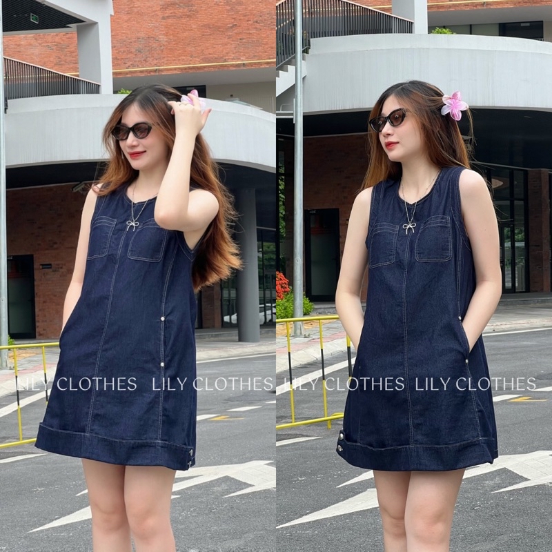 Lily.clothes- (Available) A-line straight jean skirt with chest pocket ...