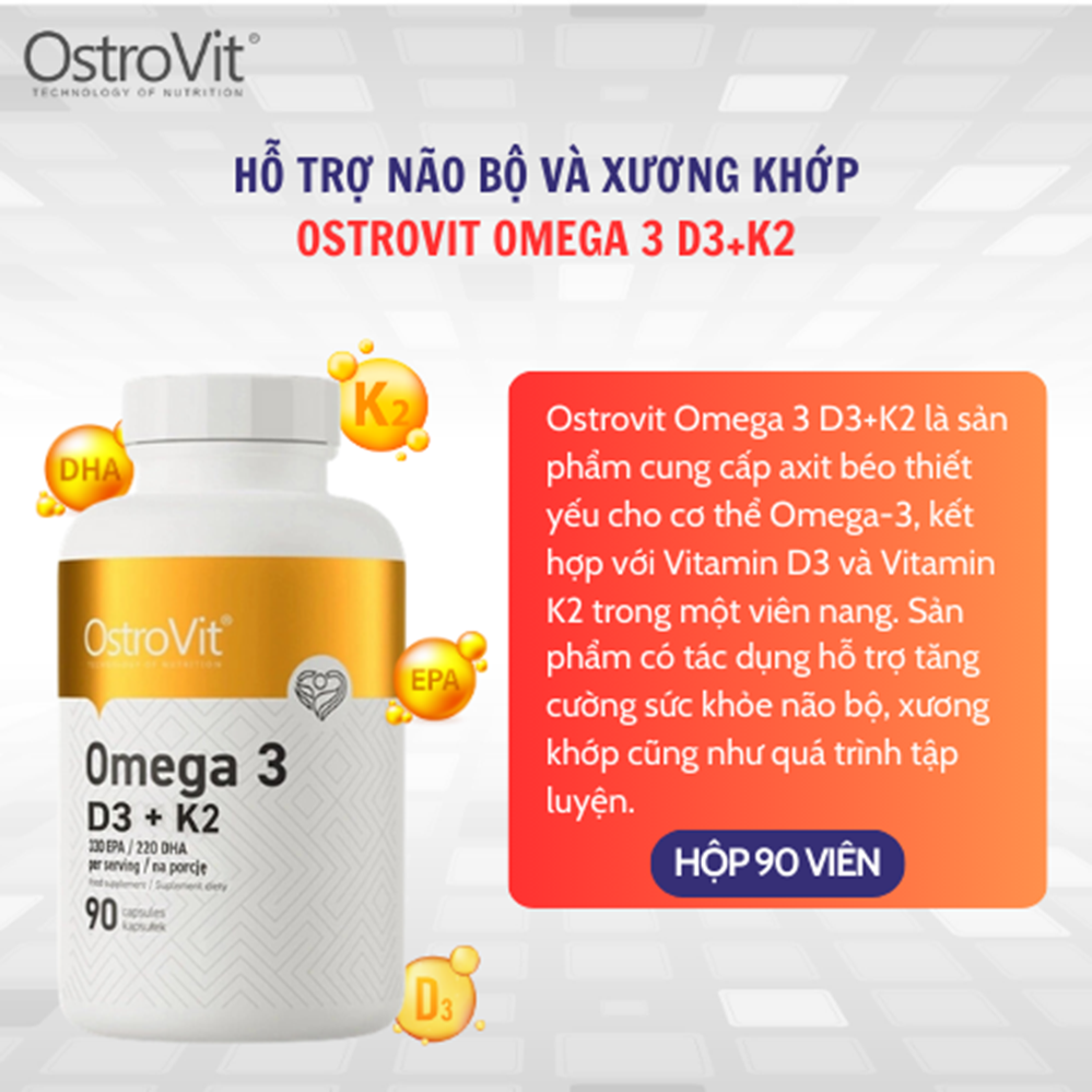 Ostrovit Omega 3 D3 K2 fish oil supports strong bones, improves muscle strength 90 tablets from ...