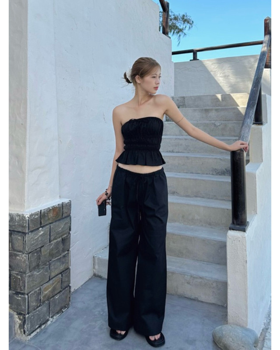 KIMEE MQ108 summer style women's wide-leg Linen pants with elastic waistband and drawstring ...