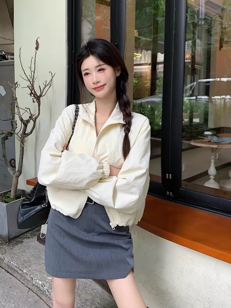 Women's windbreaker - croptop + with drawstring - plain crop top ...