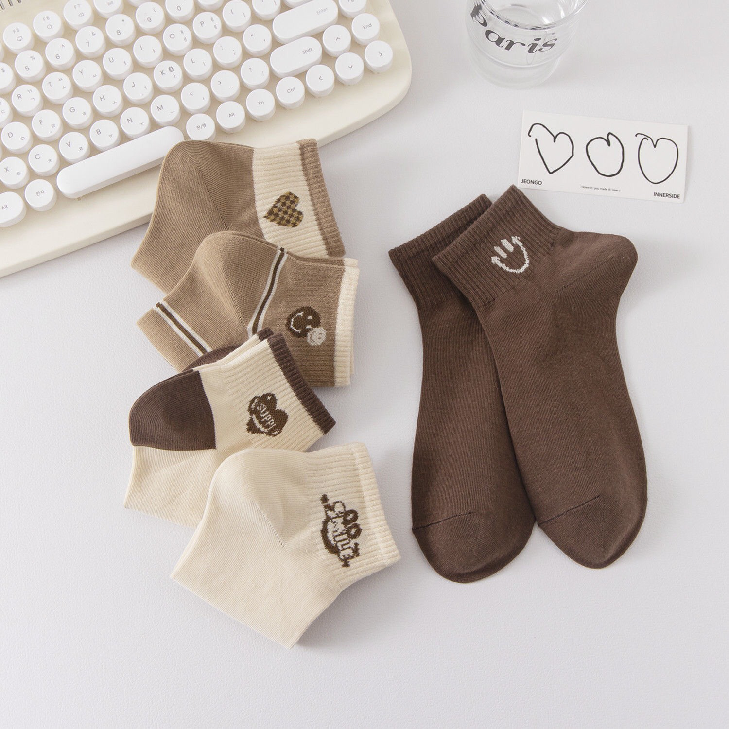 Women's short socks with cute patterns, set of 5 pairs of cotton socks ...