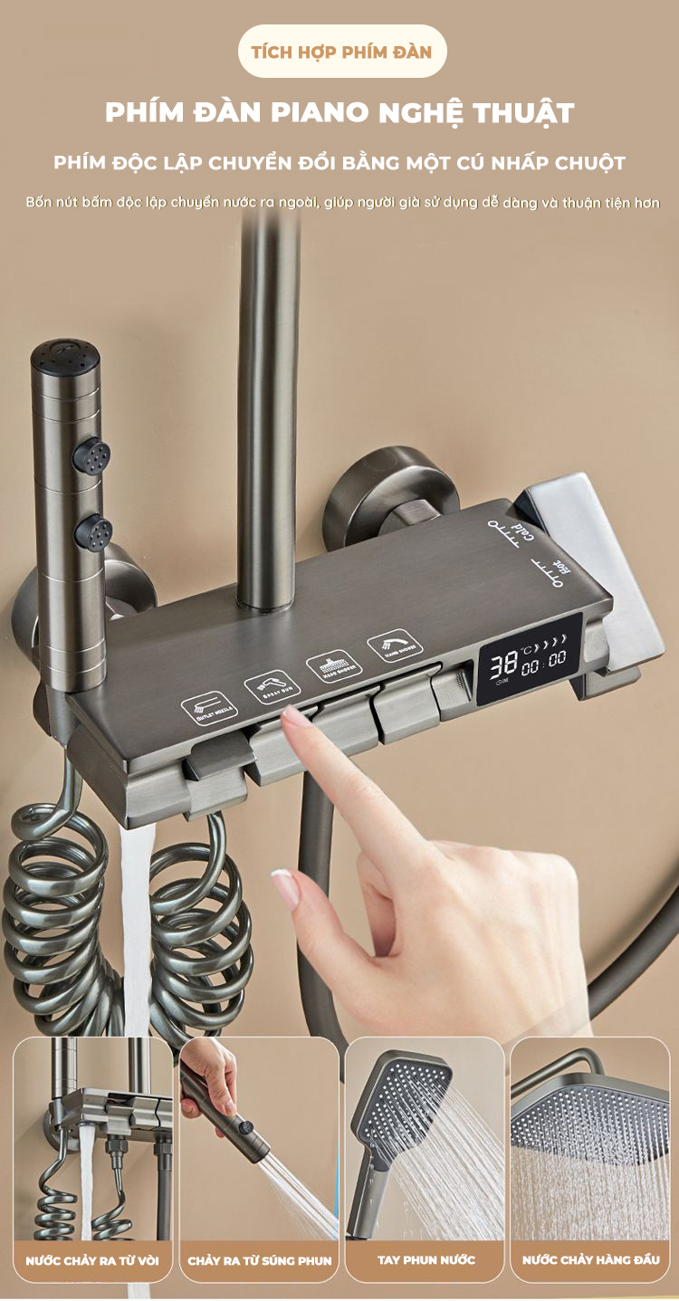 Kaw Keyboard Standing Shower Set with Temperature Display, Led Light ...