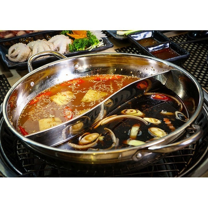 32cm Stainless Steel 2 Compartment Hot Pot Can Cook On Induction Cooker ...