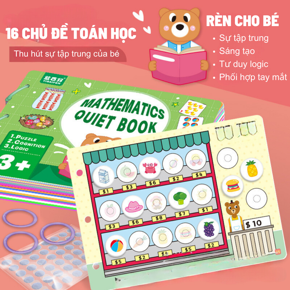 Mathematics peel-and-stick book with 16 topics, Montesori smart peel ...