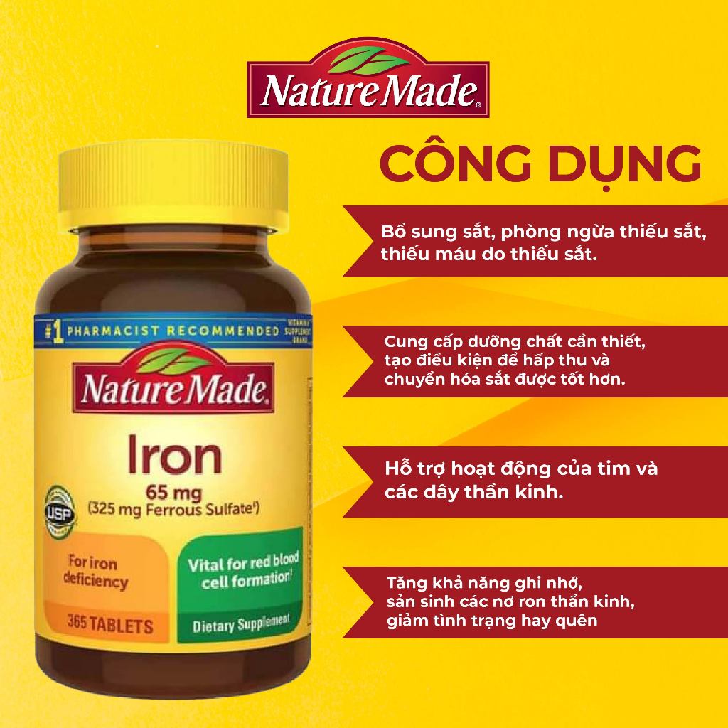Nature Made Iron 65mg box of 365 tablets from the US helps supplement ...