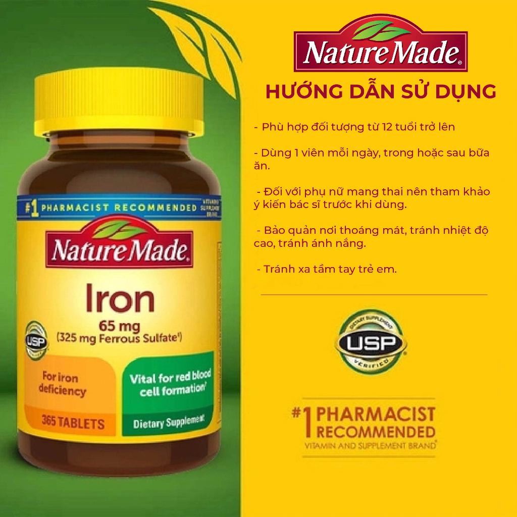Nature Made Iron 65mg box of 365 tablets from the US helps supplement ...