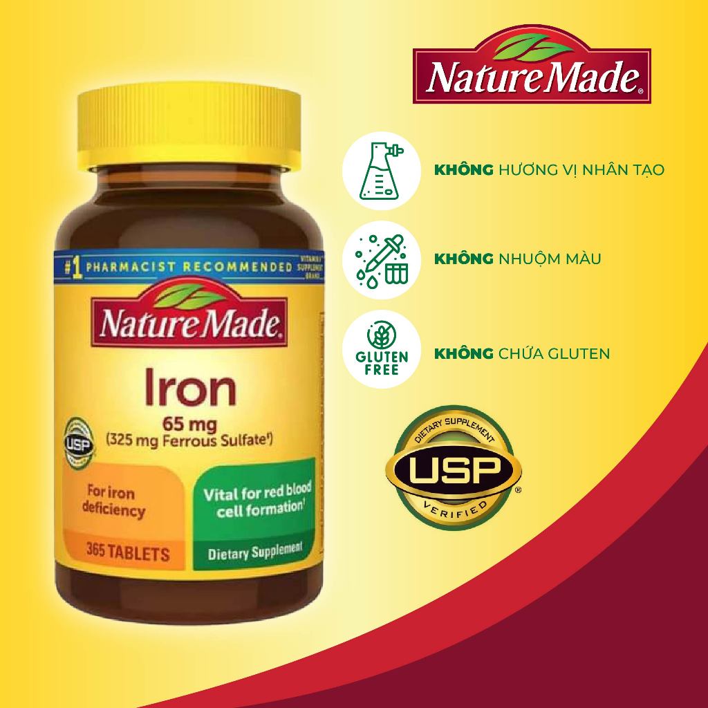 Nature Made Iron 65mg box of 365 tablets from the US helps supplement ...