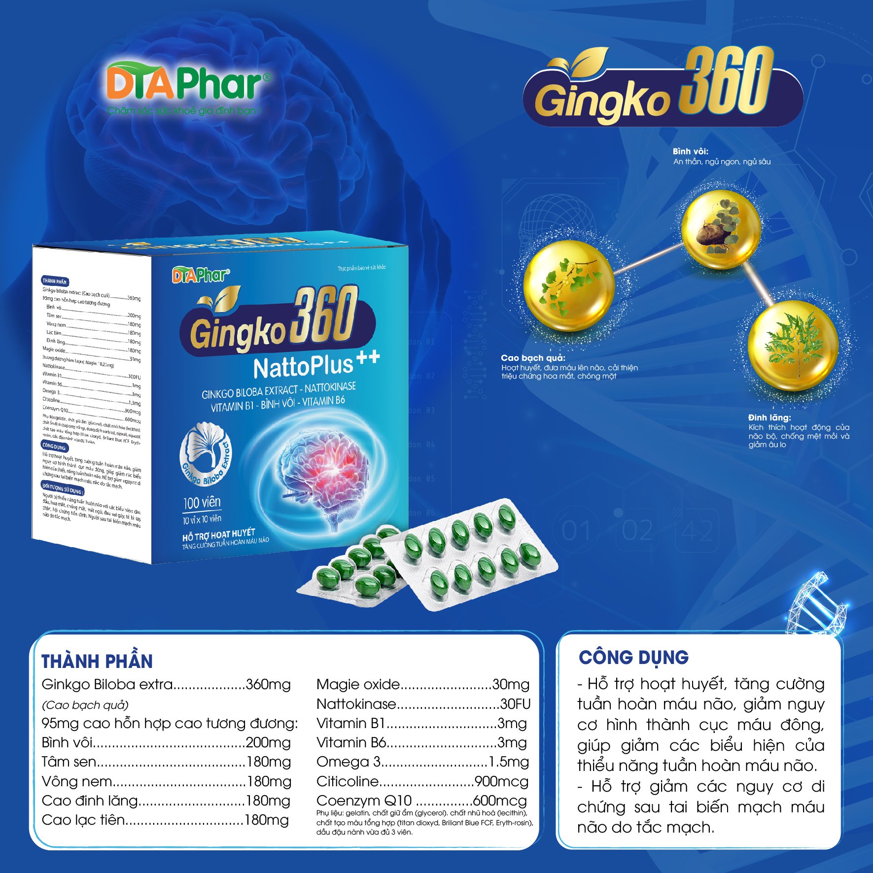 Ginkgo 360 Natto Plus pills support blood circulation, nourish the ...