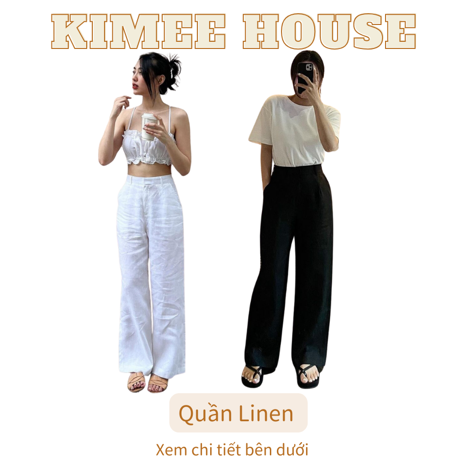 Women's Linen loose-fitting pants with hidden buttons, high-end office style MQ111 Kimee ...