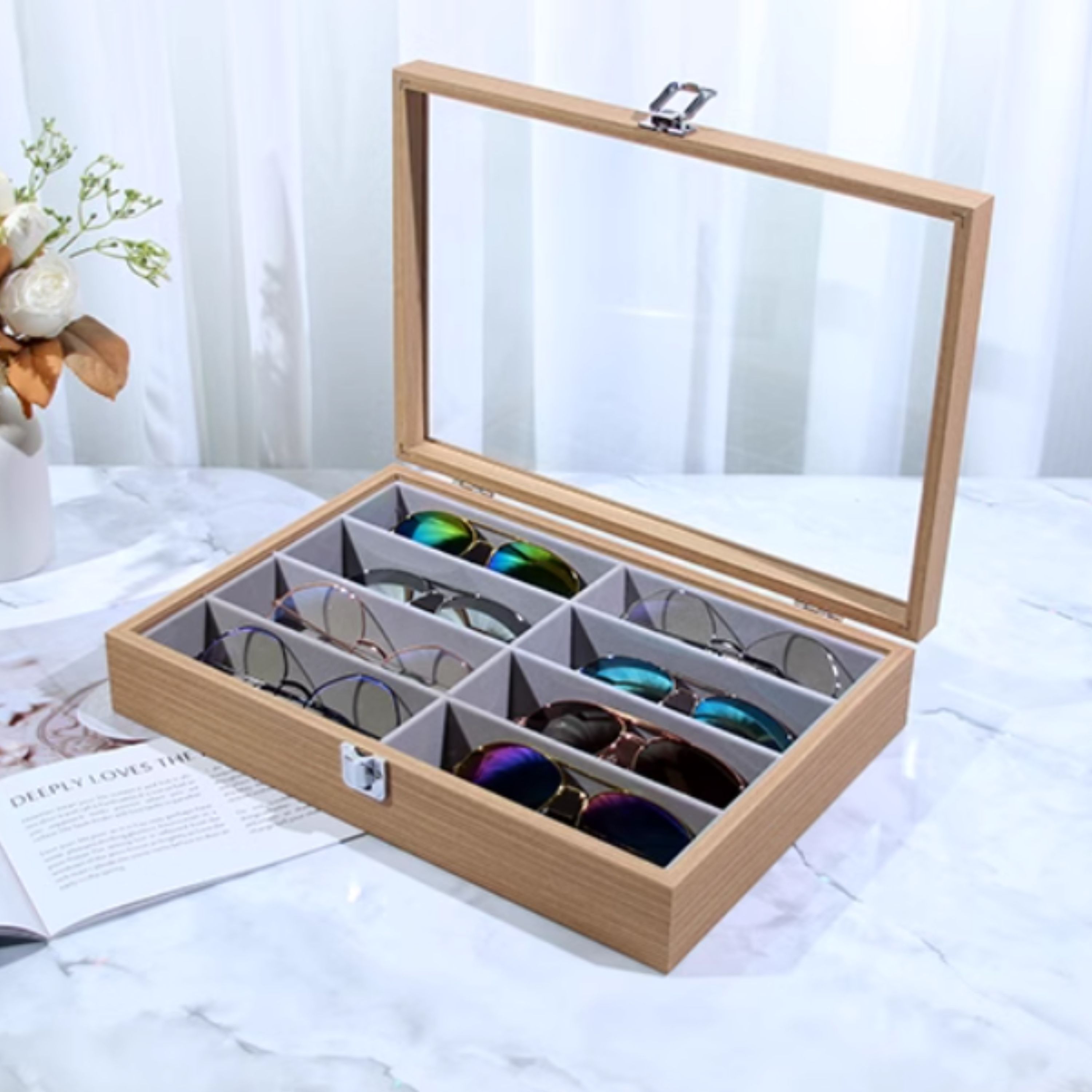 Luxury 8-compartment eyeglasses box made of high-quality wood, latest ...