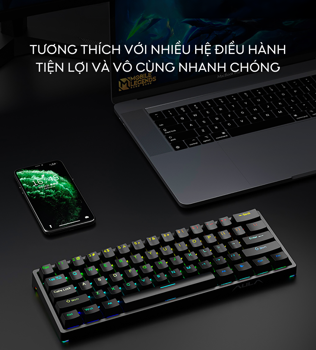 Aula F3261 Blue Switch Mechanical Gaming Keyboard, Layout 61 Type C LED ...