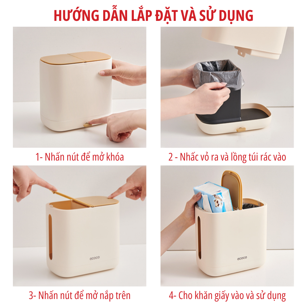 Ecoco retractable paper box with integrated new generation smart 2-in-1 mini desktop trash can ...